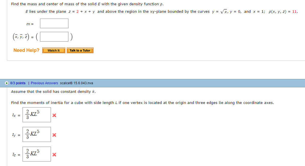 Solved Find the mass and center of mass of the solid E with | Chegg.com