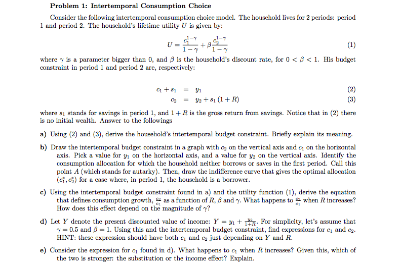 Solved Consider the following intertemporal consumption | Chegg.com