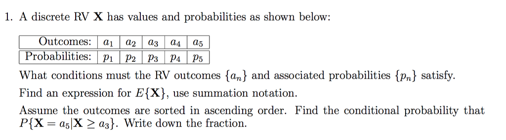 Solved A discrete RV X has values and probabilities as shown | Chegg.com