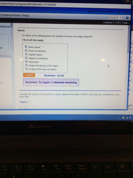 Solved On which of the following does the moment of inertia | Chegg.com