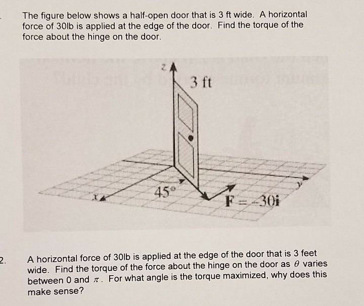 Solved The figure below shows a half-open door that is 3 ft | Chegg.com