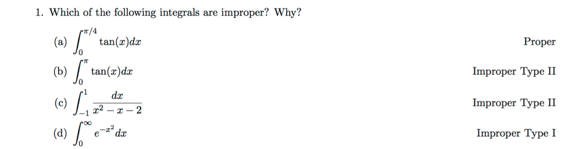 Solved Which of the following integrals are improper? Why? | Chegg.com