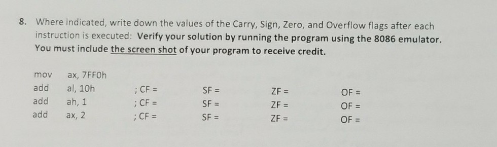 Solved 8. Where indicated, write down the values of the | Chegg.com