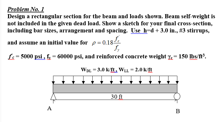 Solved Problem No. 1 Design a rectangular section for the | Chegg.com