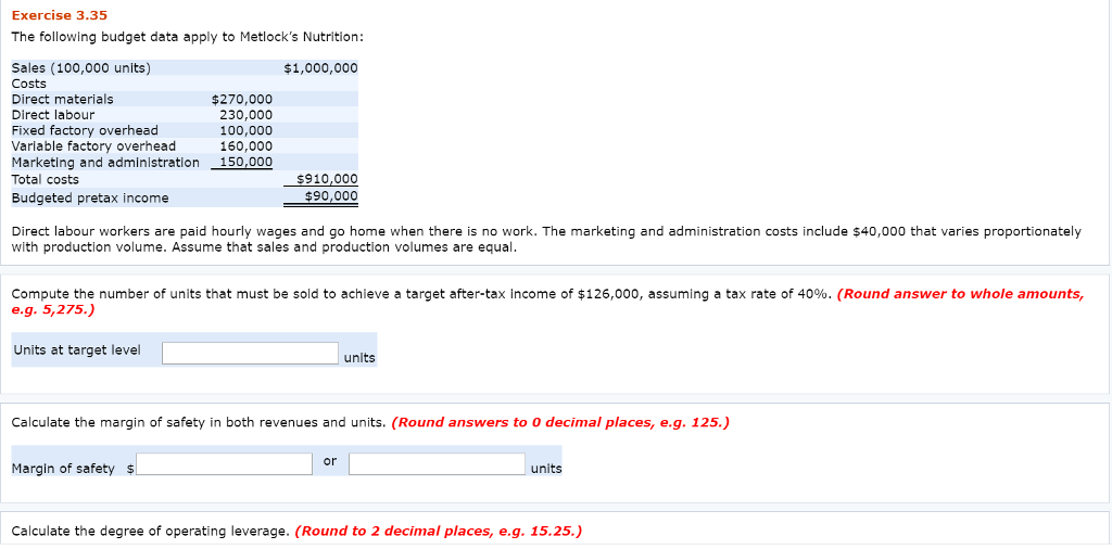 Solved Exercise 3.35 The following budget data apply to | Chegg.com