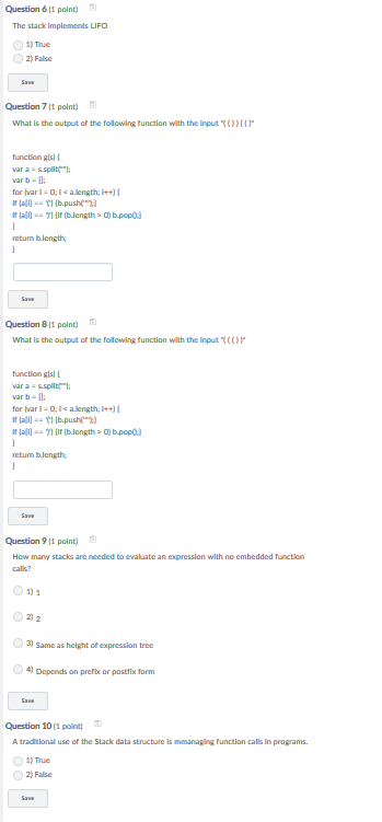 Solved Question 61 point) he stack implements LIFO 1) True | Chegg.com