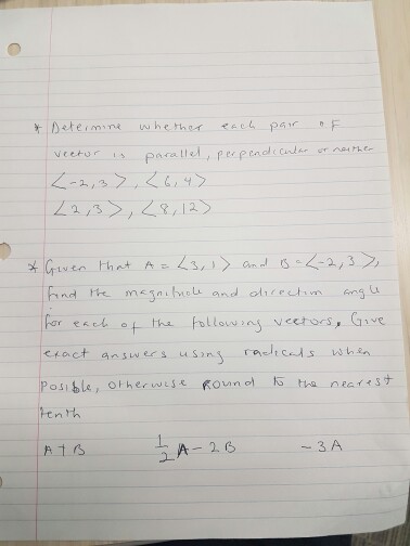 Solved Determine whether each pair of vector is parallel, | Chegg.com
