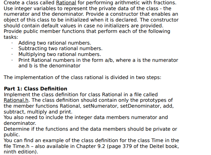 Solved Create A Class Called Rational For Performing 