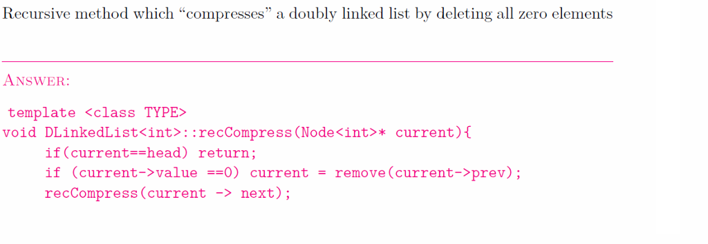 Solved Recursive method which compresses" a doubly linked | Chegg.com