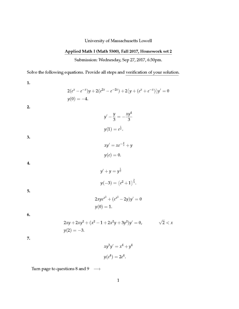 Solved University of Massachusetts Lowell Applied Math I | Chegg.com