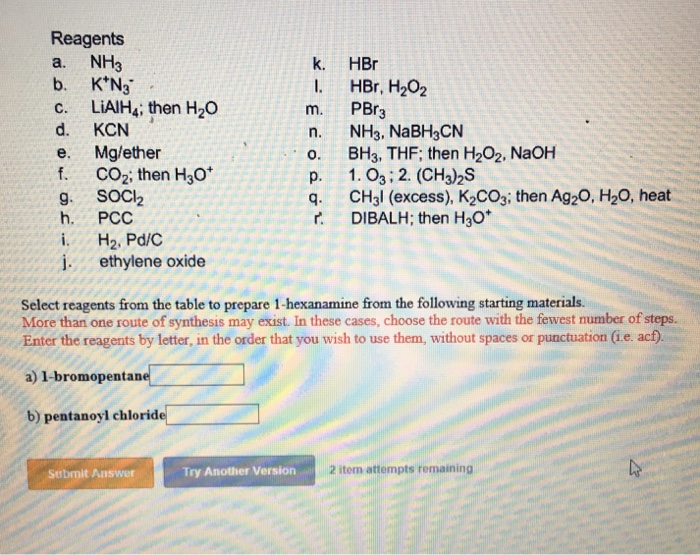 Solved Select reagents from the table to prepare | Chegg.com