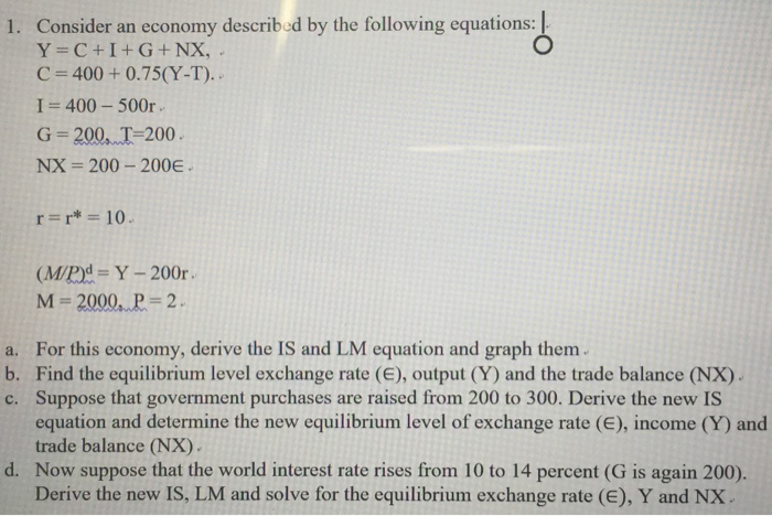 Solved Consider an economy describe d by the following | Chegg.com