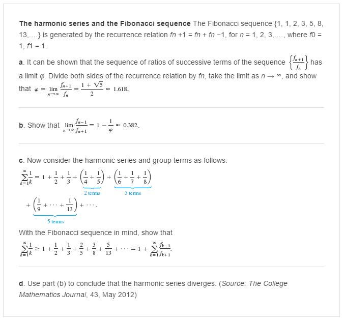 Solved The harmonic series and the Fibonacci sequence The | Chegg.com
