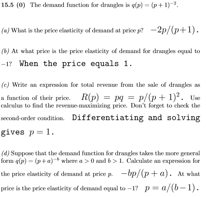 Solved 15.5 (0) The demand function for drangles is q(p) | Chegg.com