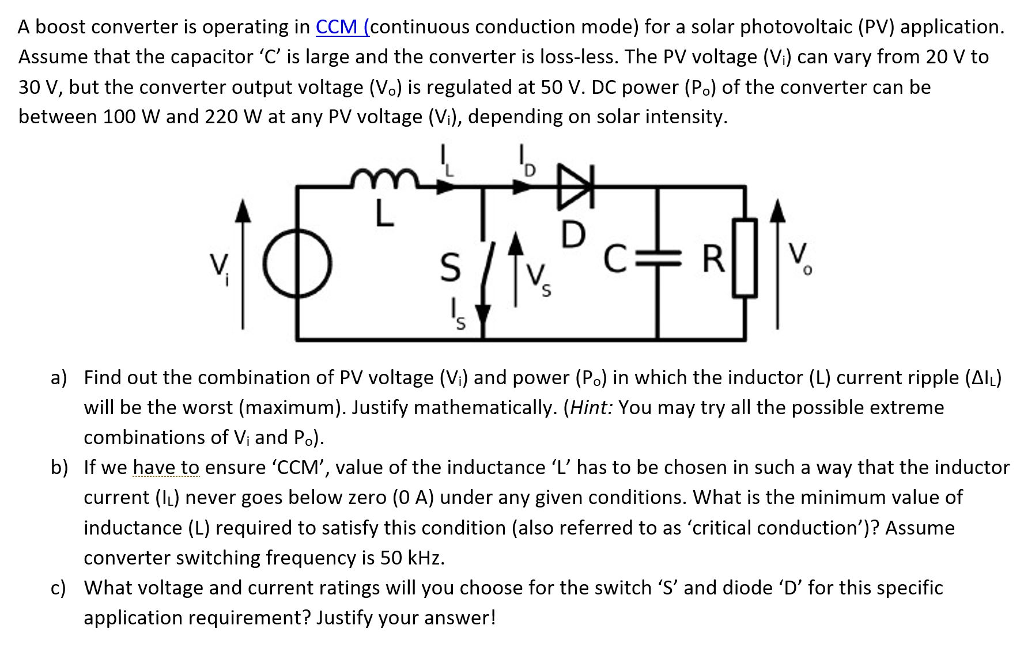 Solved A boost converter is operating in CCM (continuous | Chegg.com