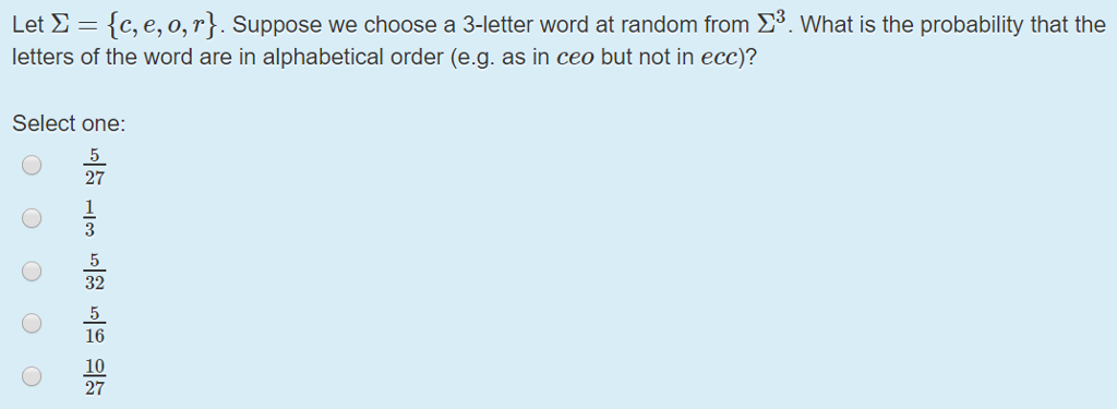 Solved Let c,e, o,r. Suppose we choose a 3-letter word at | Chegg.com