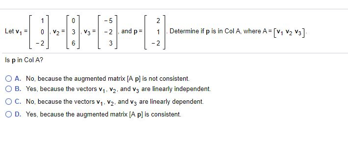 Solved Let v1 = | 0 | , v2 = | 2 3 | , v3 = 1-2 |, and p = | | Chegg.com