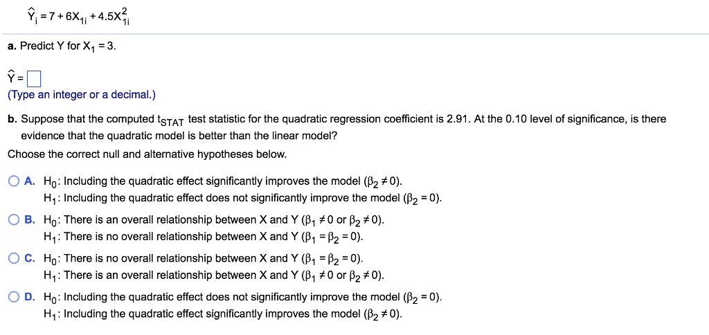 Solved The quadratic regression equation shown below is for | Chegg.com