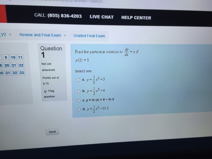 Solved Find The Particular Solution To Dy Dx X If Y 2
