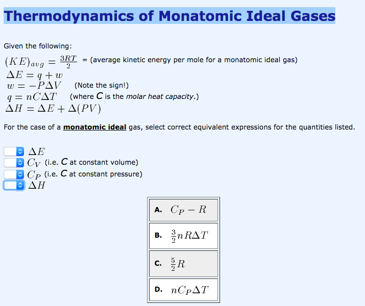 Solved Thermodynamics of Monatomic Ideal Gases Given the | Chegg.com