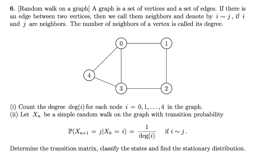 Solved 6. [Random walk on a graph A graph is a set of | Chegg.com
