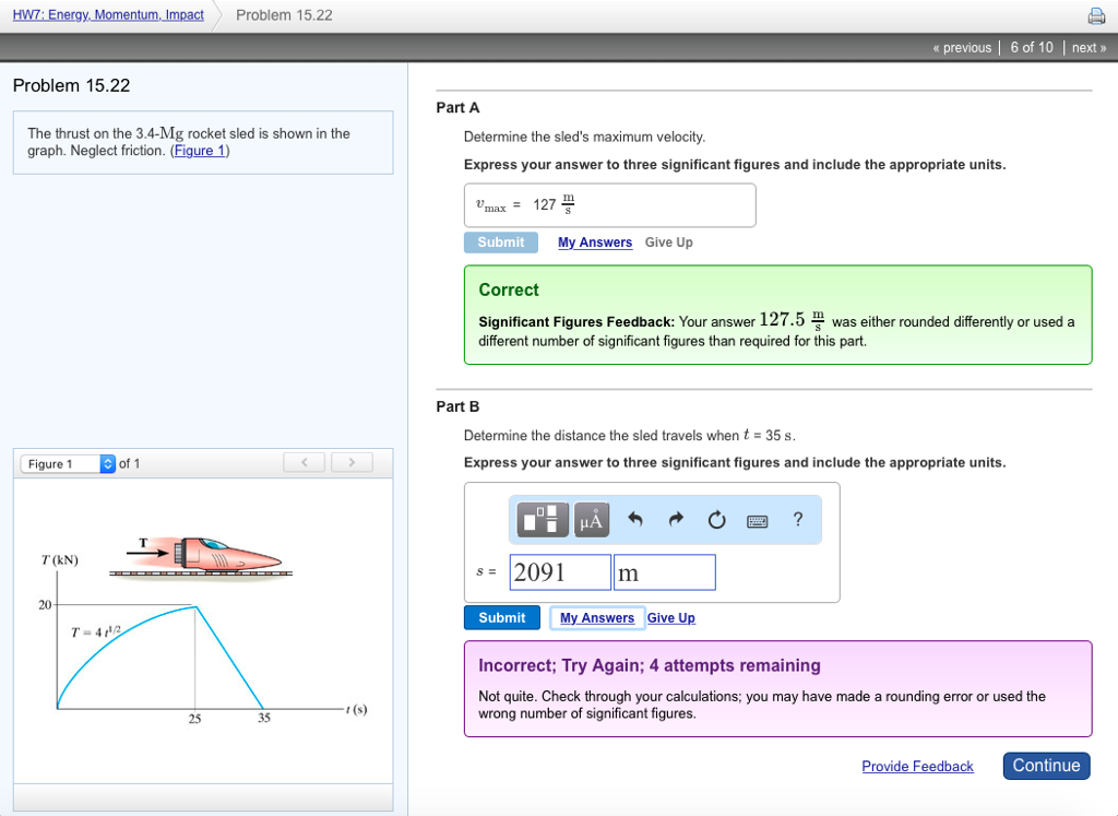 Solved The thrust on the 3.4-Mg rocket sled is shown in the | Chegg.com