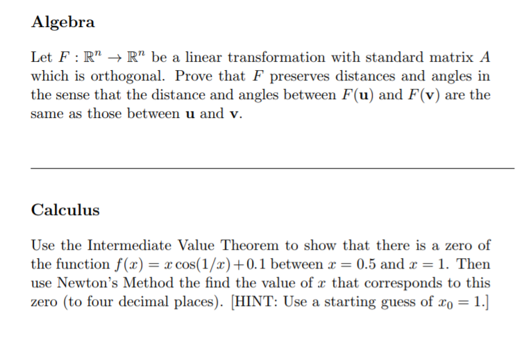 Solved Algebra Let F : Rn ? Rn be a linear transformation | Chegg.com Solved Algebra Let F : Rn ? Rn be a linear transformation | Chegg.com