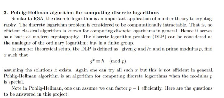 3. Pohlig-Hellman algorithm for computing discrete | Chegg.com