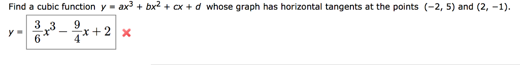 Solved Find a cubic function y = ax3 + bx2 + cx + d whose | Chegg.com