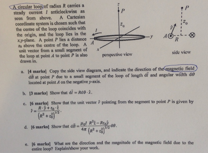 Solved A circular loop of radius R carries a steady current | Chegg.com