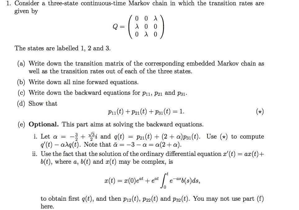 Solved Consider a three-state continuous-time Markov chain | Chegg.com