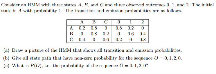 Solved Consider an HMM with three states A, B. and C and | Chegg.com