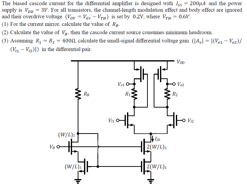 Solved The biased cascode current for the differential | Chegg.com