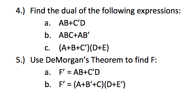 Solved Find the dual of the following expressions: a. | Chegg.com