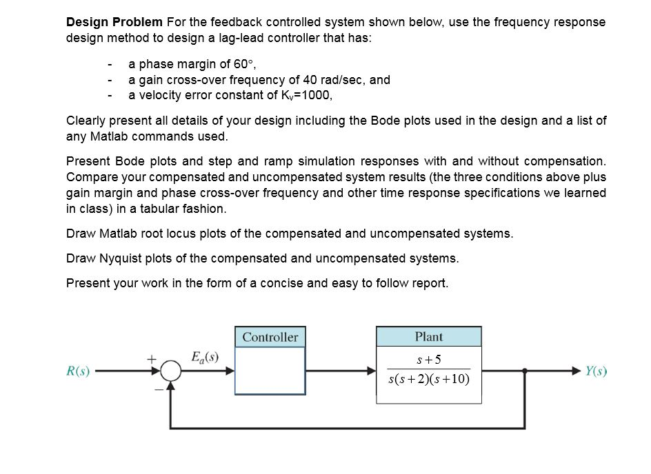 Design Problem For the feedback controlled system | Chegg.com