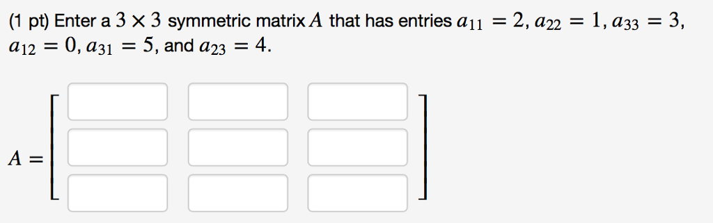 Solved Enter a 3 times 3 symmetric matrix A that has entries | Chegg.com
