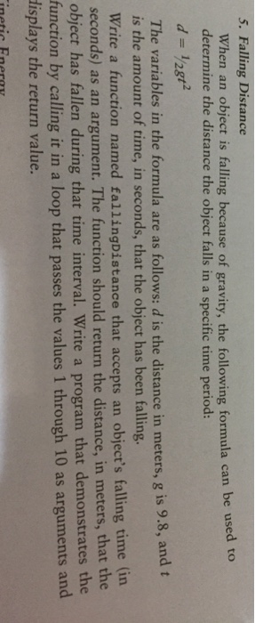 Solved 5. Falling Distance When an object is falling because | Chegg.com
