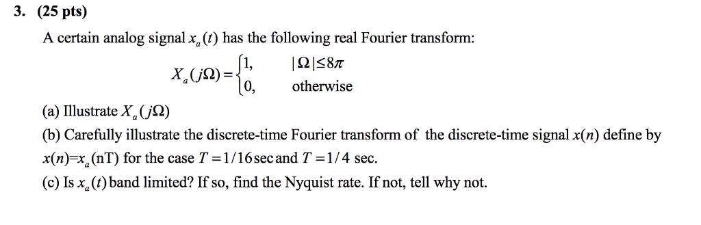 Solved 3. (25 pts) A certain analog signal xa(t) has the | Chegg.com