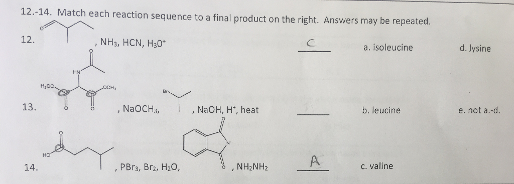 Solved Question 12 to 14. Match each reaction sequence to a | Chegg.com