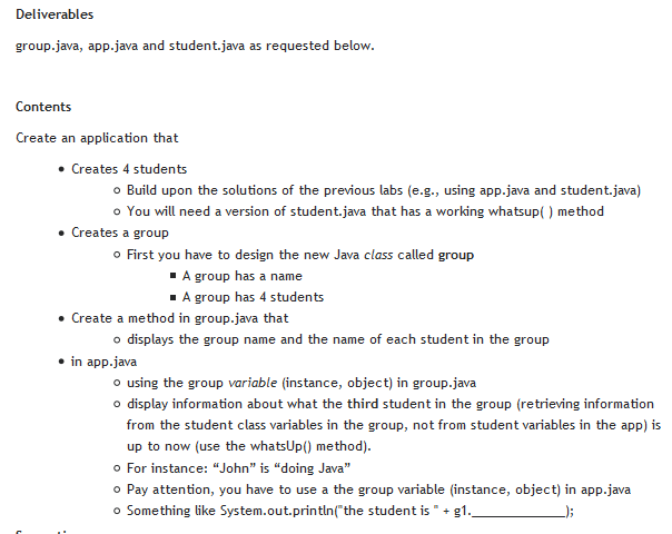 Solved Deliverables group.java, app.java and student.java as | Chegg.com