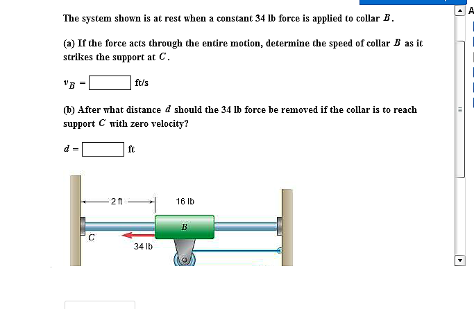 Solved The system shown is at rest when a constant 34 Ib | Chegg.com