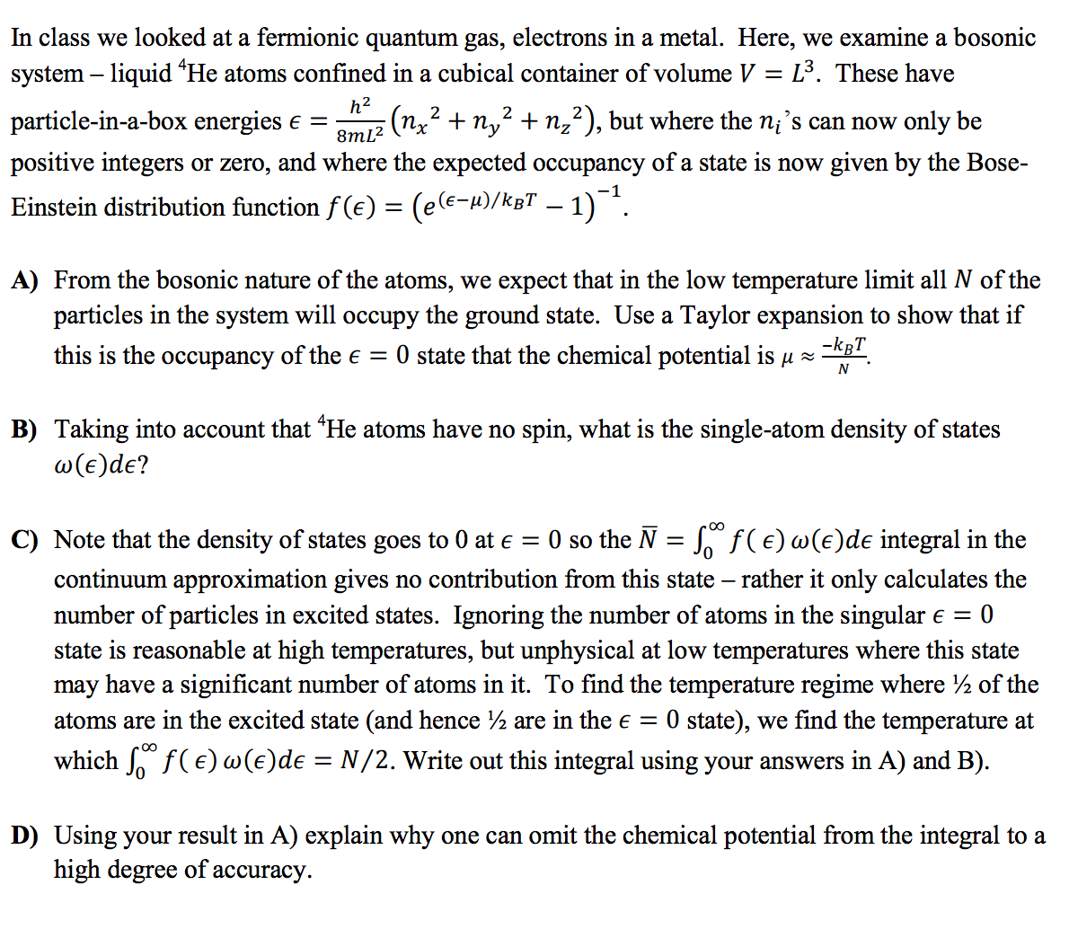 Solved In class we looked at a fermionic quantum gas, | Chegg.com