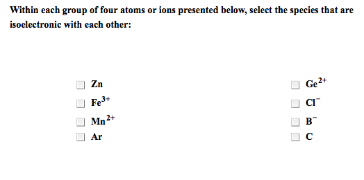 Solved Within each group of four atoms or ions presented | Chegg.com