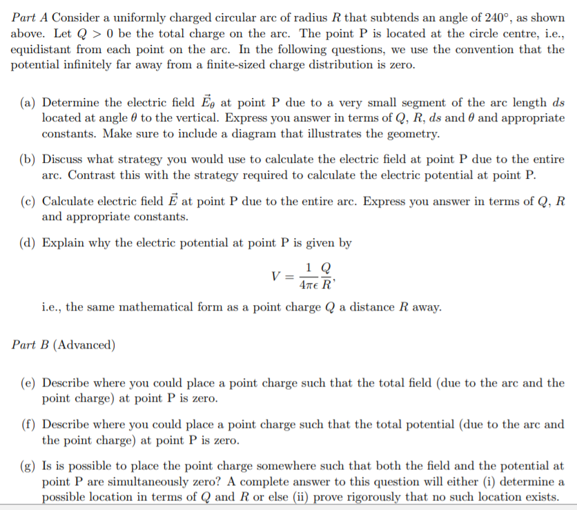 Solved Part A Consider a uniformly charged circular arc of | Chegg.com
