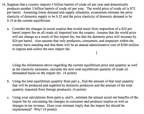 Solved Suppose that a country- imports 3 billion barrels of | Chegg.com