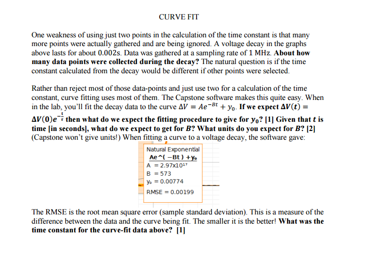 Solved CURVE FIT One weakness of using just two points in | Chegg.com