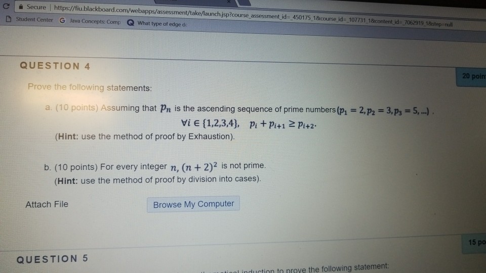 Solved 을 Secure https://fublackboard.com/webapps/assessment | Chegg.com