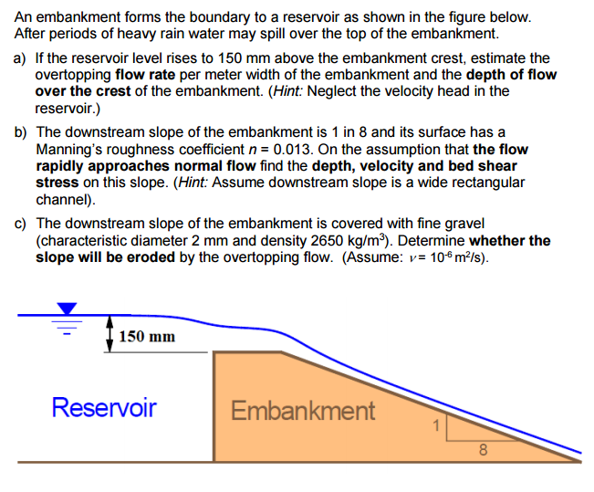 An embankment forms the boundary to a reservoir as | Chegg.com