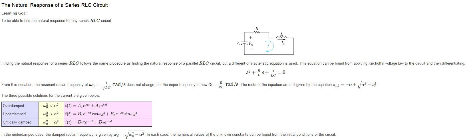 Solved The Natural Response Of A Series Rlc Circuit