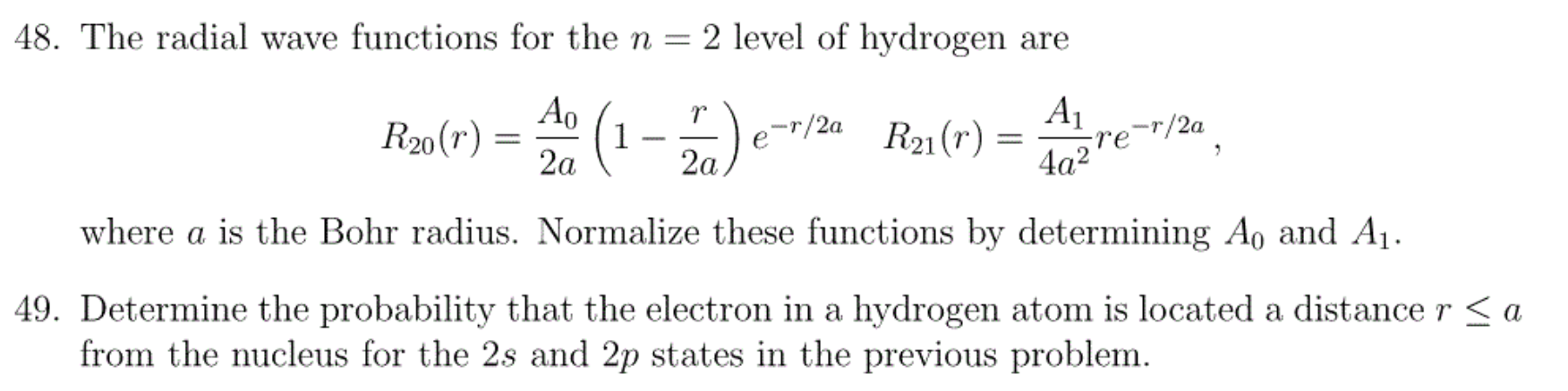 Solved The radial wave functions for the n = 2 level of | Chegg.com